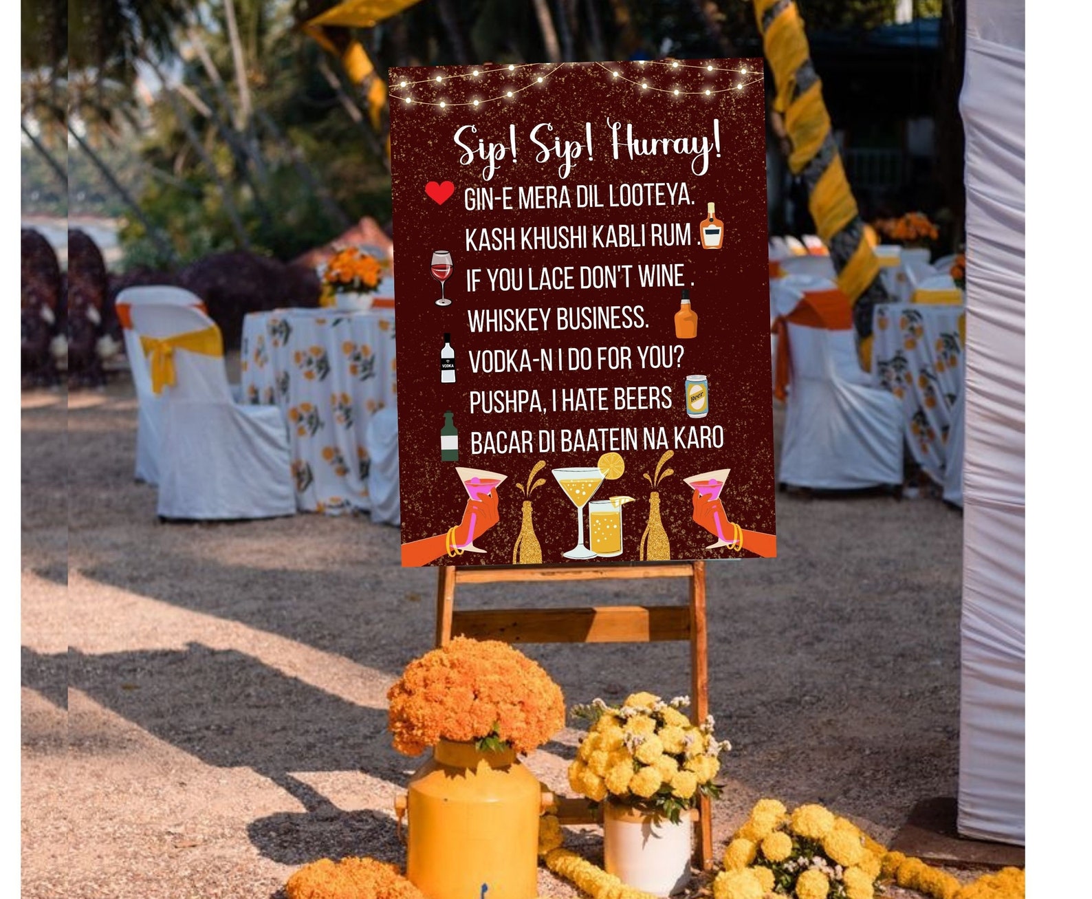 Indian Cocktail Party Cocktail Menu Bar Welcome Sign - Etsy