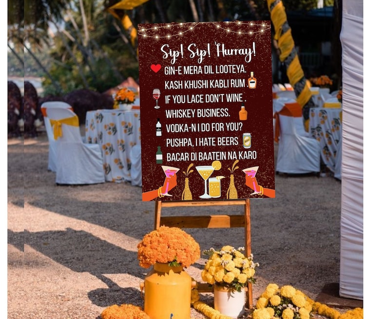 Indian Cocktail Party Cocktail Menu Bar Welcome Sign - Etsy