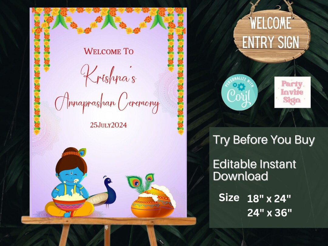 First Rice Feeding Ceremony Welcome Sign Annaprashan Welcome Sign, Annaprasan Sign & Annaprashan ...