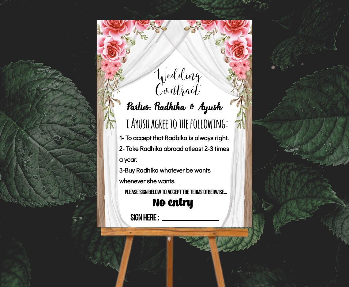 Wedding Contract Personalized Wedding Contract - Etsy