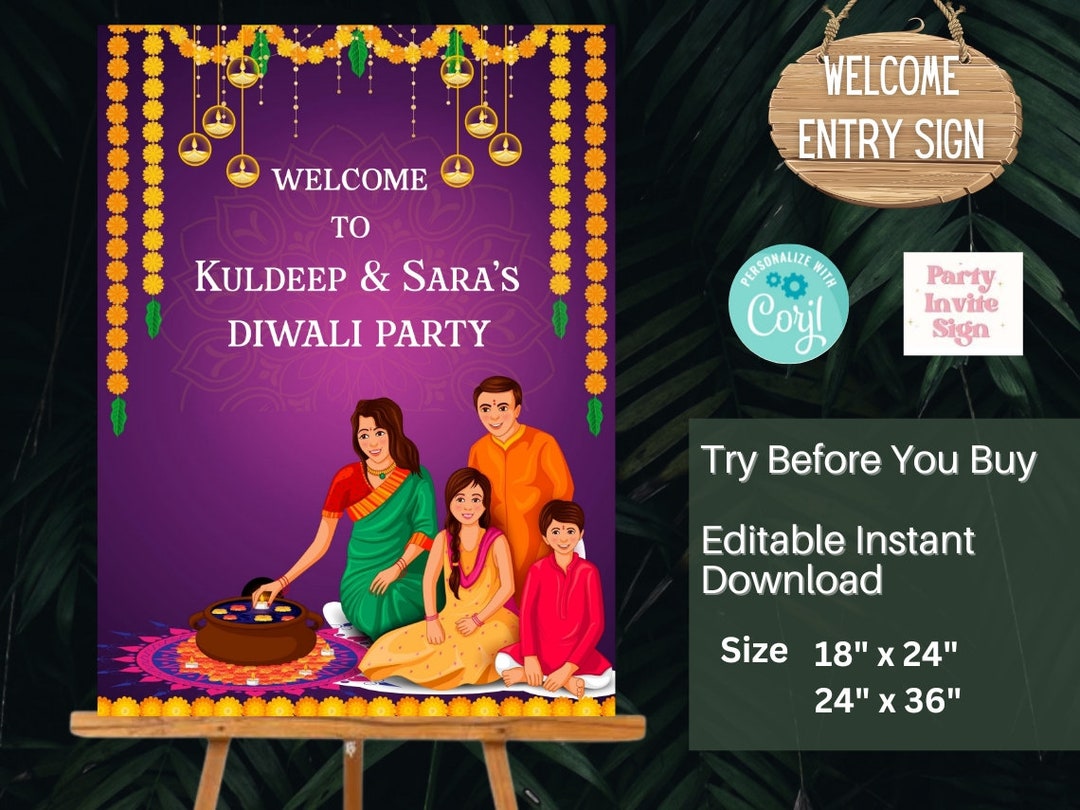 Diwali Party Welcome Signs Happy Diwali Banners, Welcome Diwali Signs ...