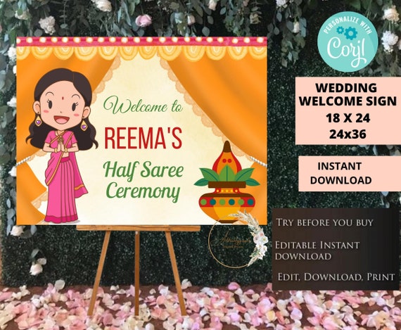 Half Saree Function Sign Half Saree Ceremony Welcome Sign - Etsy