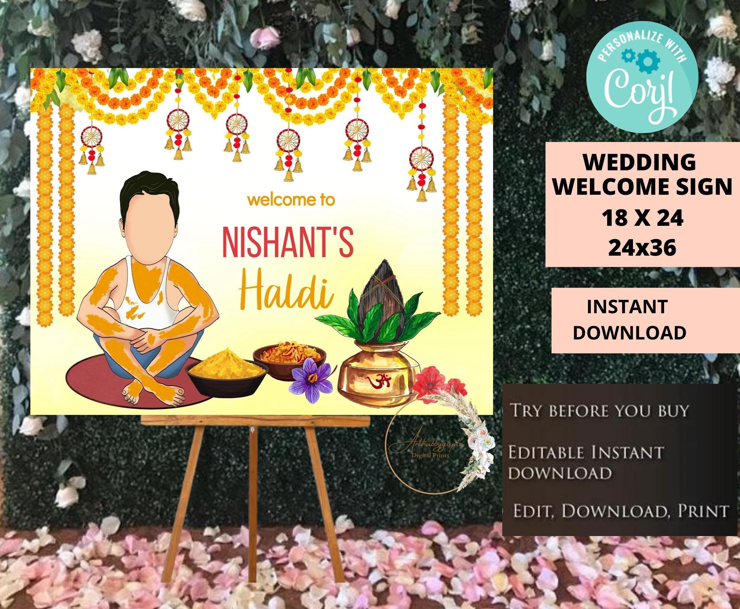 Haldi Posters Boy & Groom Haldi Signs Welcome to Haldi Signs - Etsy