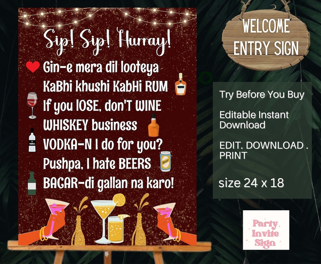 Indian Cocktail Party , Cocktail Menu Bar, Welcome Sign , Indian ...