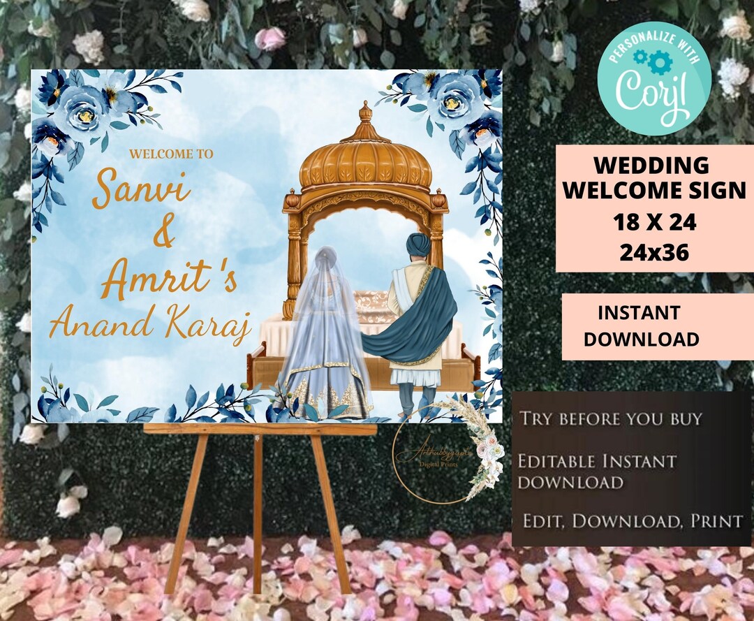 Anand Karaj Welcome Sign Sikh Wedding Punjabi Wedding Wedding Sikh Sign ...