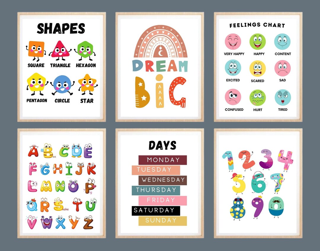 Educational Homeschool Preschool Nursery Prints Alphabet Numbers Shapes ...