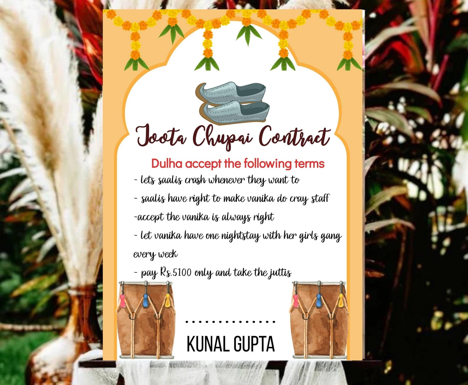 Joota Chupai Contract, Wedding Contract, Personalized Wedding Contract ...