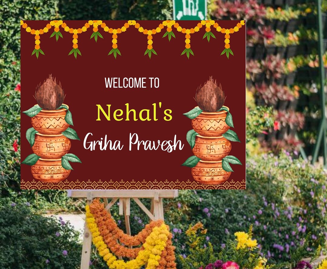 Griha Pravesh Sign & Indian Housewarming Sign,indian Home Welcome Sign ...