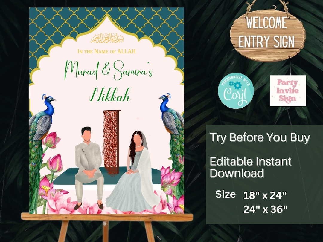 Nikah Welcome Sign, Muslim Welcome Sign Nikkah & Nikah Welcome Sign ...