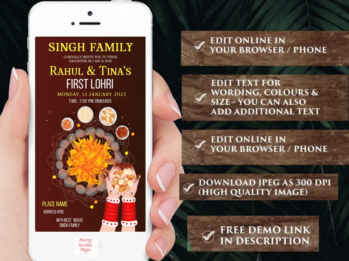 Happy First Wedding Lohri Invitation, DIY Lohri Mobile Phone Invite or ...