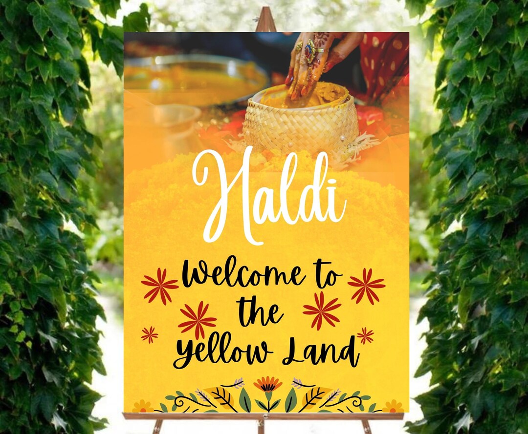 Indian Haldi Decor, Yellow Land Sign , Entry Sign Board, Haldi Ceremony ...