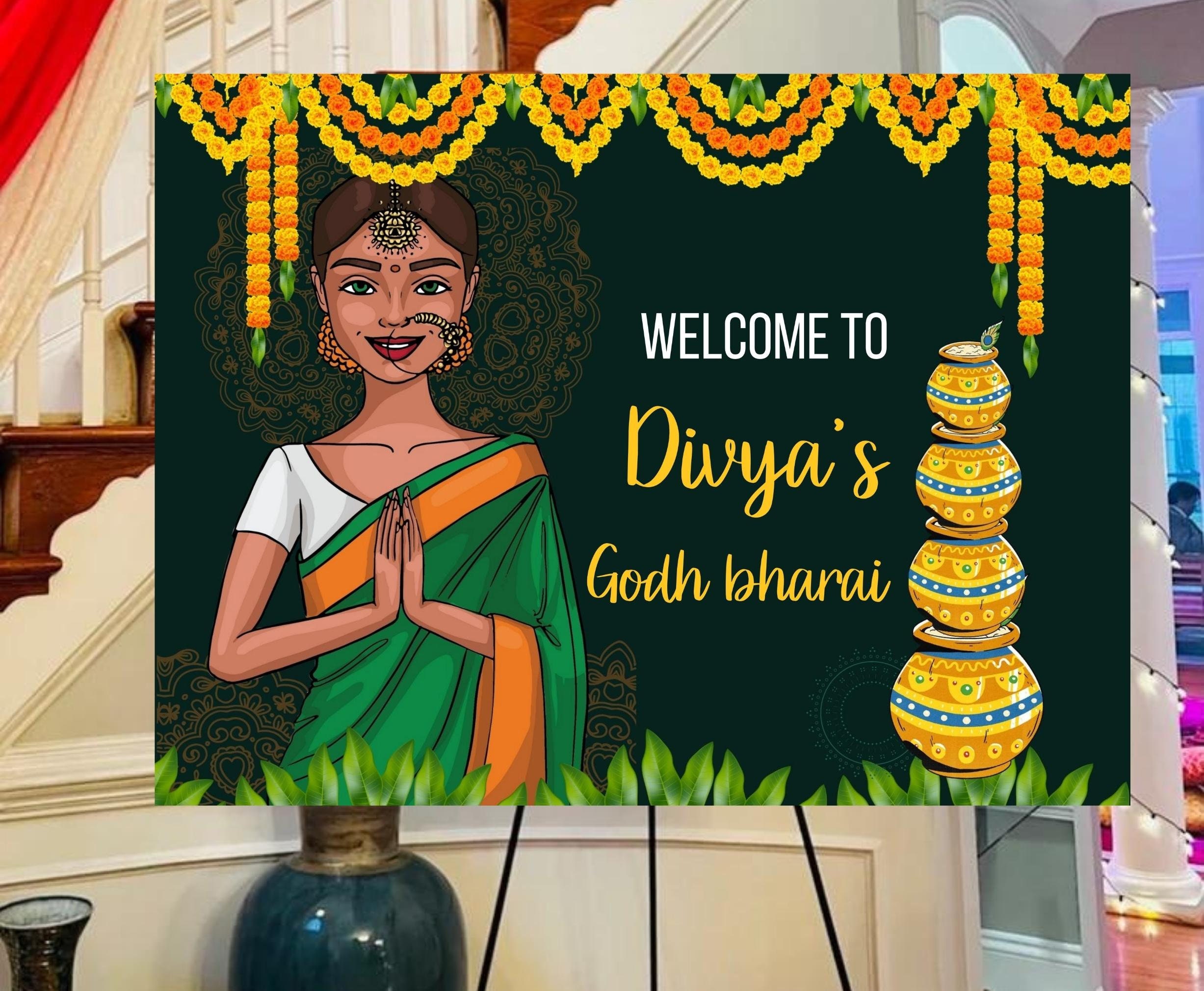 Godh Bharai Welcome Signs, Seemantham Decor & Indian Baby Shower ...