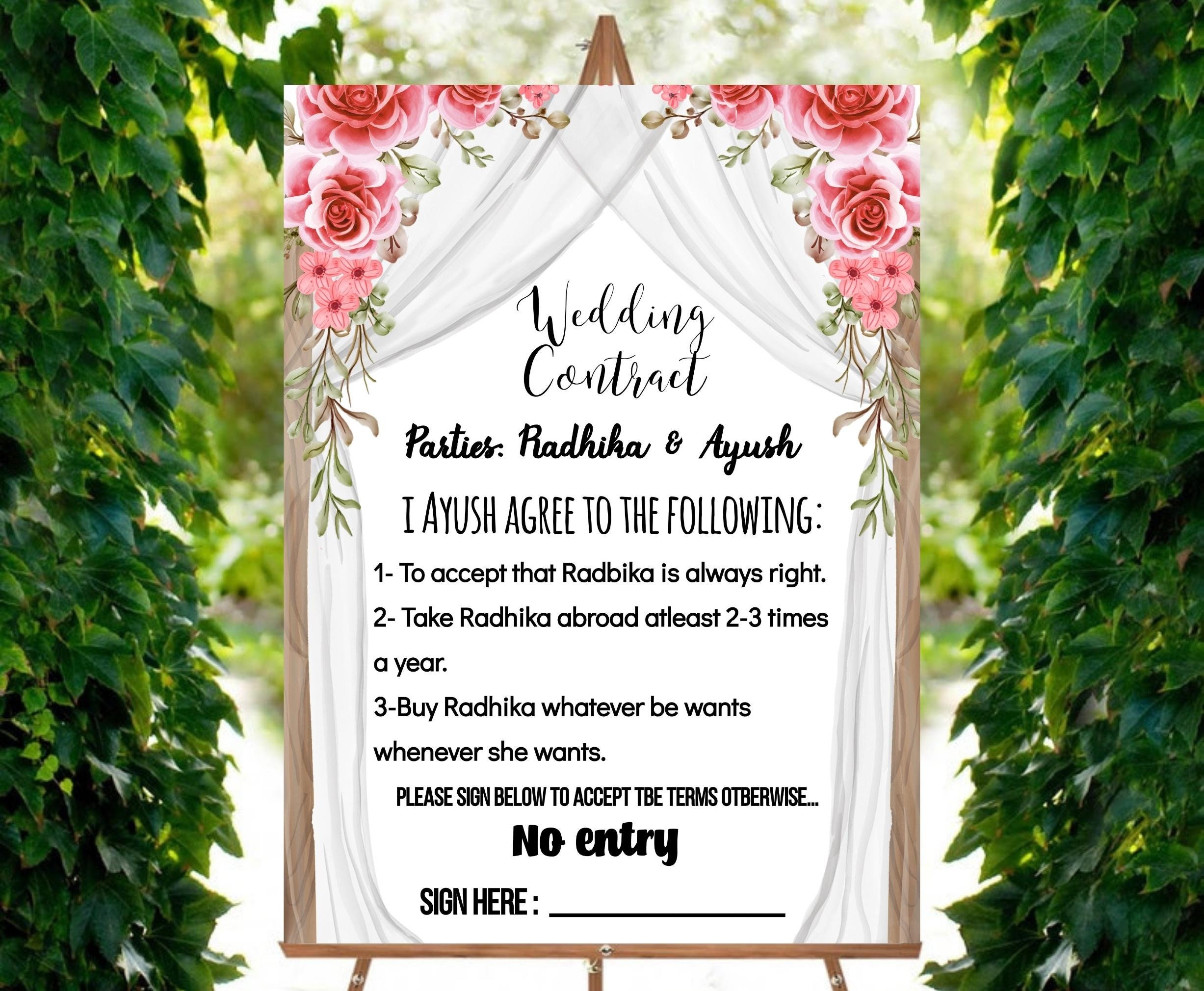 Wedding Contract, Personalized Wedding Contract - Etsy