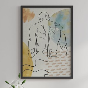 Bodybuilder Art Print, Abstract Man Body Line Art, Muscular Male Sketch ...