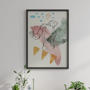 Bodybuilder Art Print, Abstract Man Body Line Art, Muscular Male Sketch ...