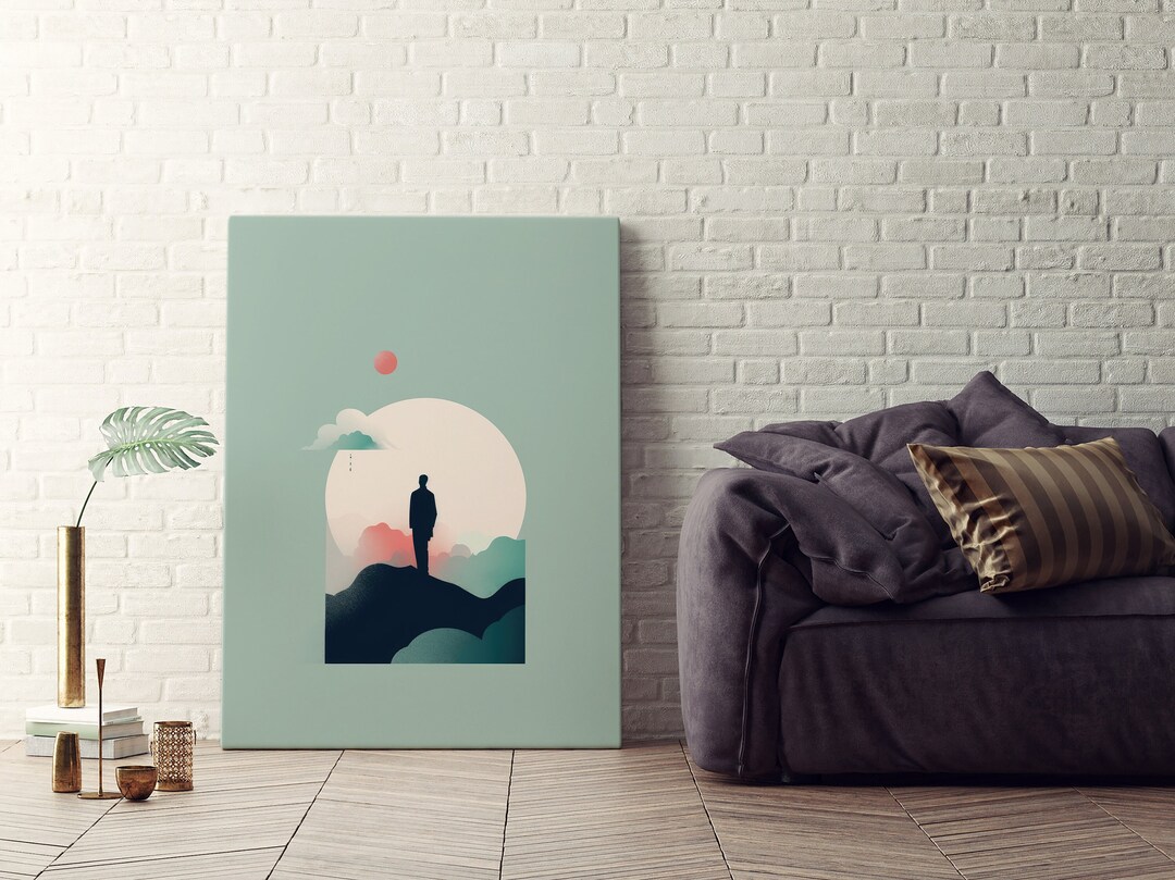 Minimalist Art Illustration | Man on Top of a Hill | Colorful ...