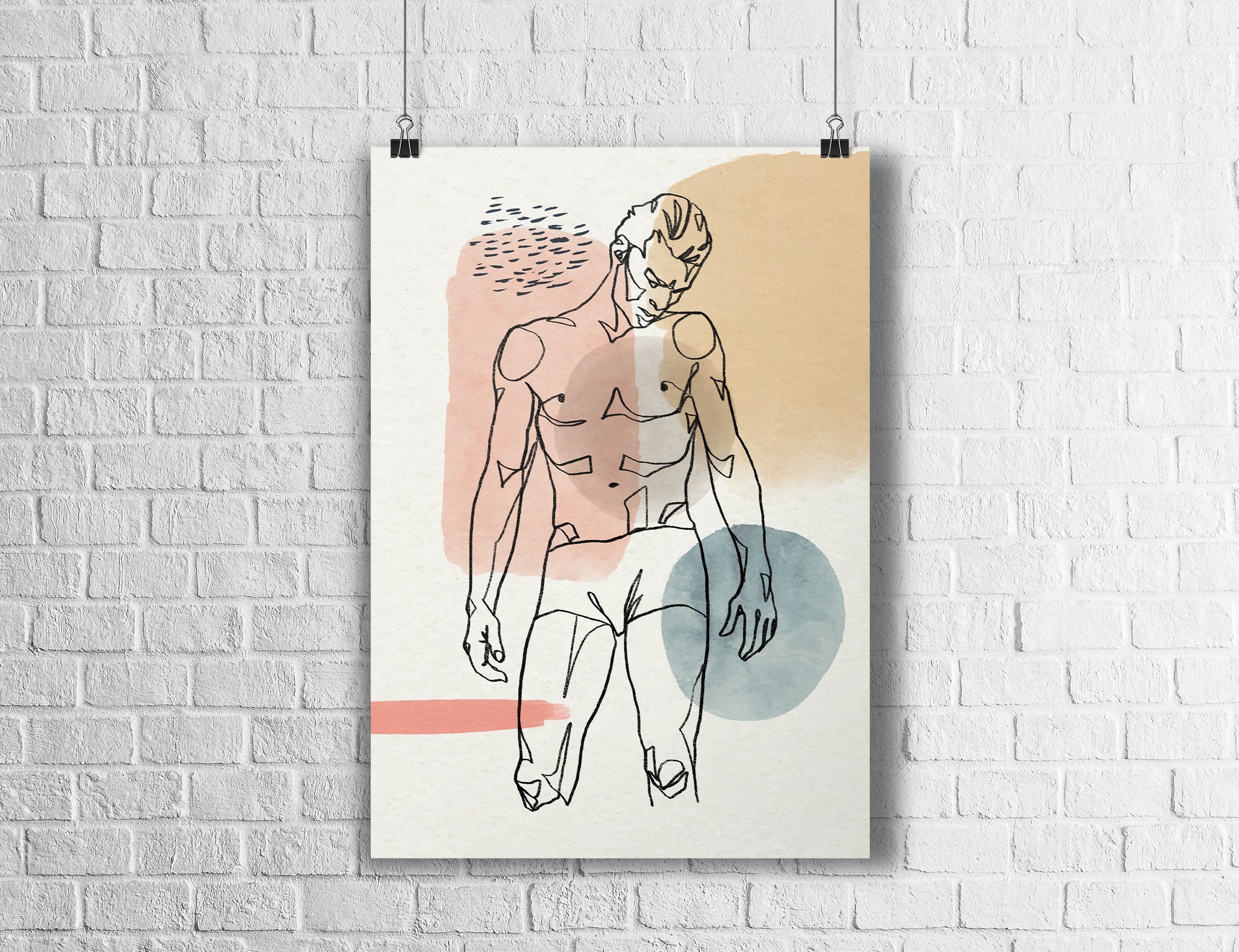 One Line Art Print Man Line Art Abstract Man Outline Home - Etsy