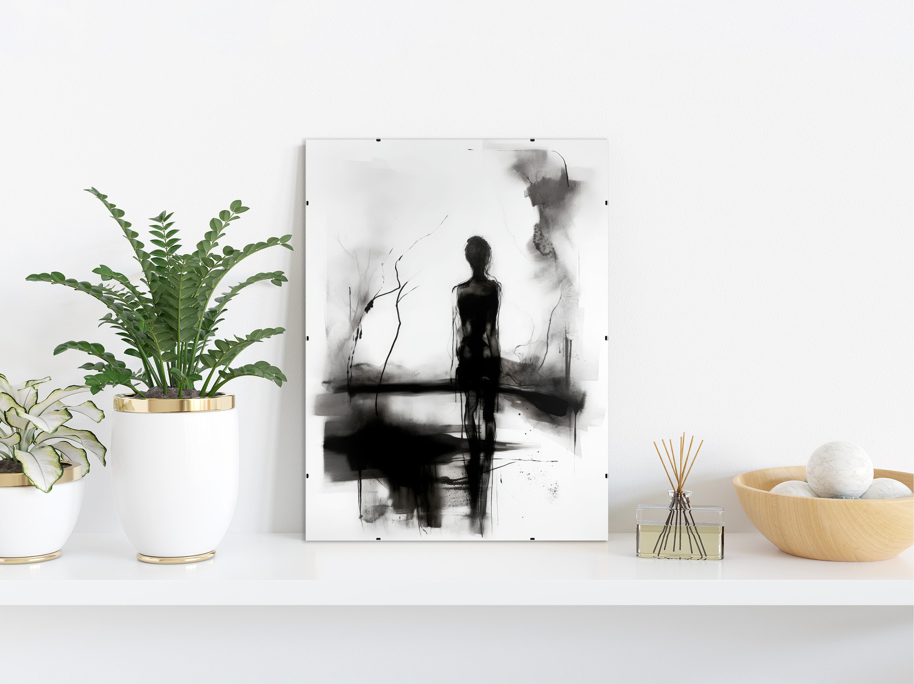A Black and White Painting of a Woman Conceptual Digital Art Slender ...