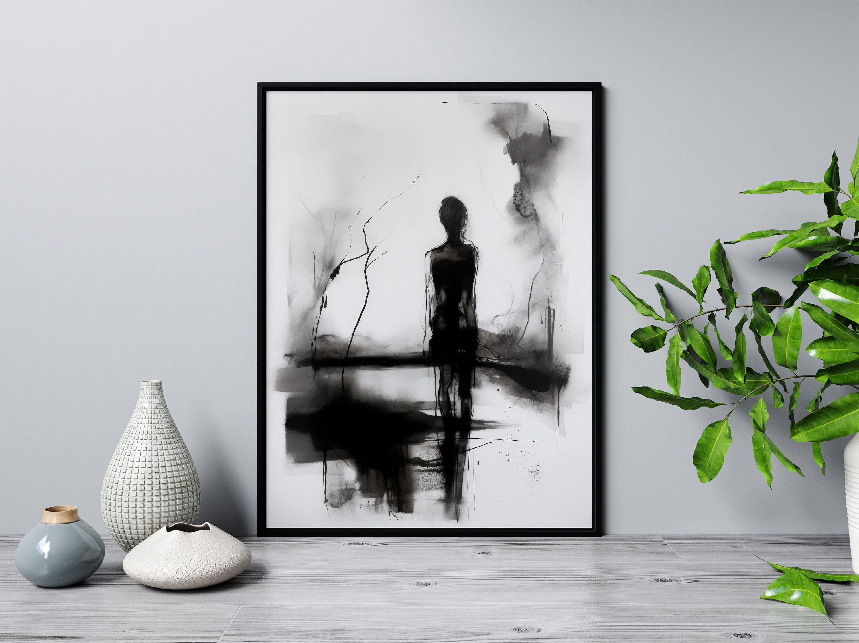 A Black and White Painting of a Woman Conceptual Digital Art Slender ...