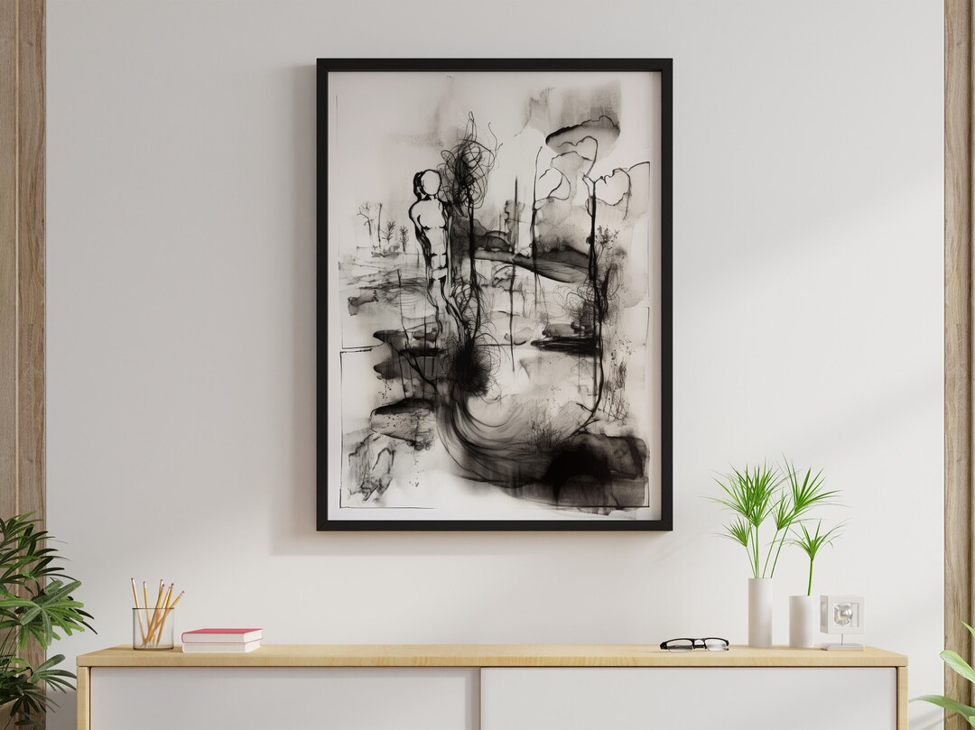 Abstract Ink Drawing Expressive Figure Painting Contemporary Ink Wash ...