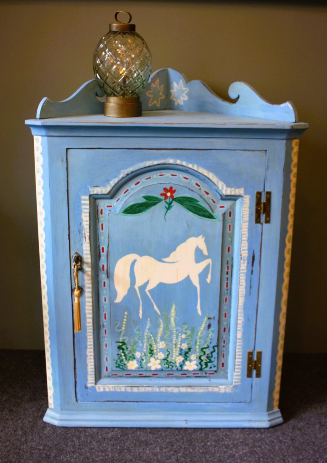 Folk Art Corner Cabinet - Etsy