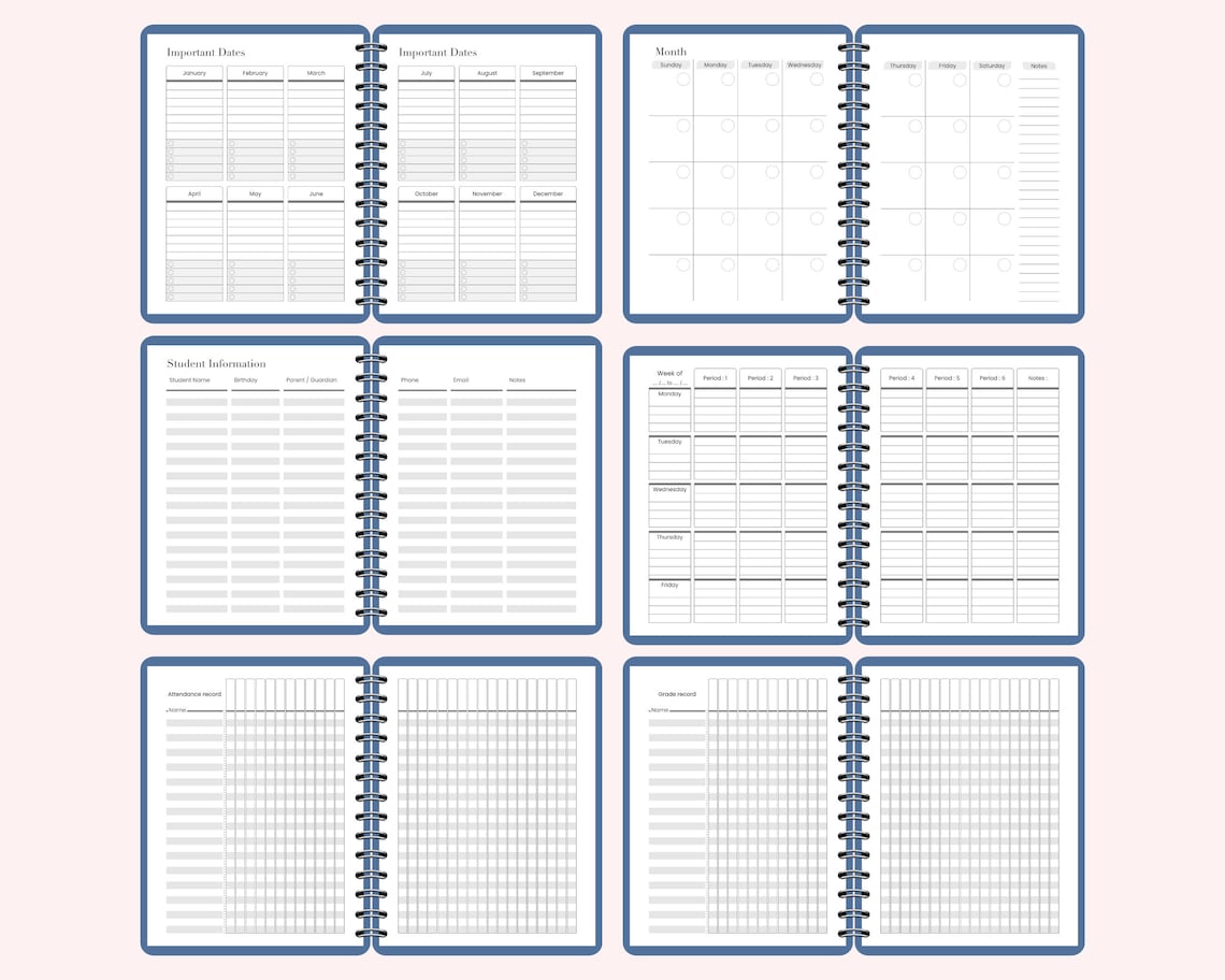 Teacher Planner Calendar Printable Flexible Academic Year - Etsy