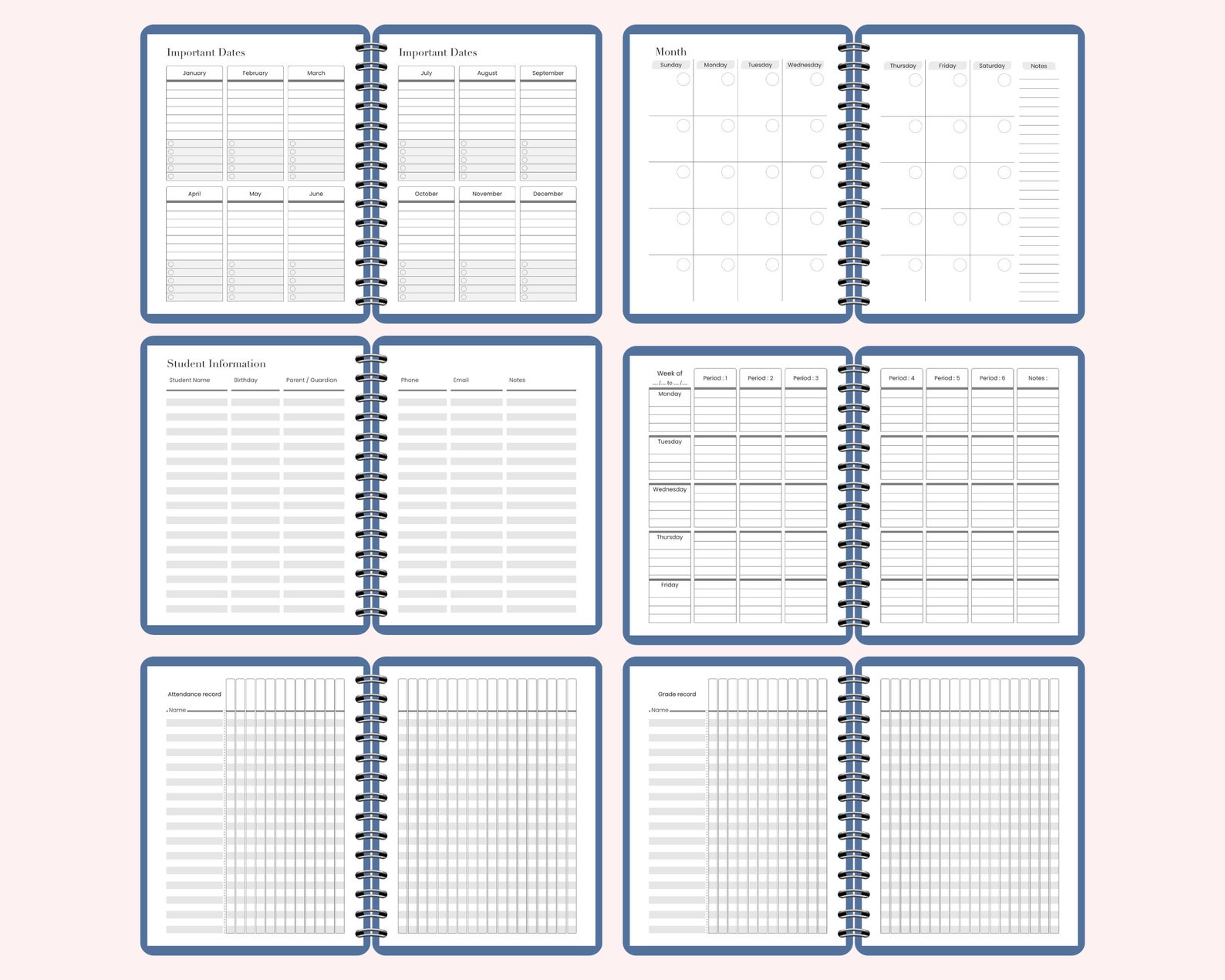 Teacher Planner Calendar Printable Flexible Academic Year - Etsy