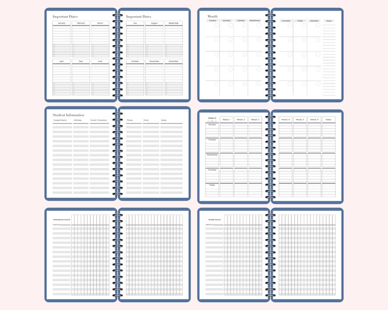 Teacher Planner Calendar Printable Flexible Academic Year - Etsy