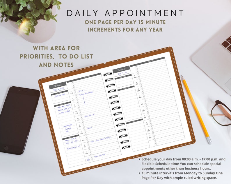 Daily Appointments Template Printable, Appointment Sheet Undated Daily ...