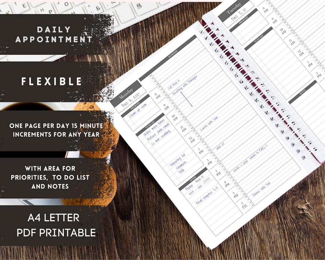 Daily Appointments Template Printable, Appointment Sheet Undated Daily ...