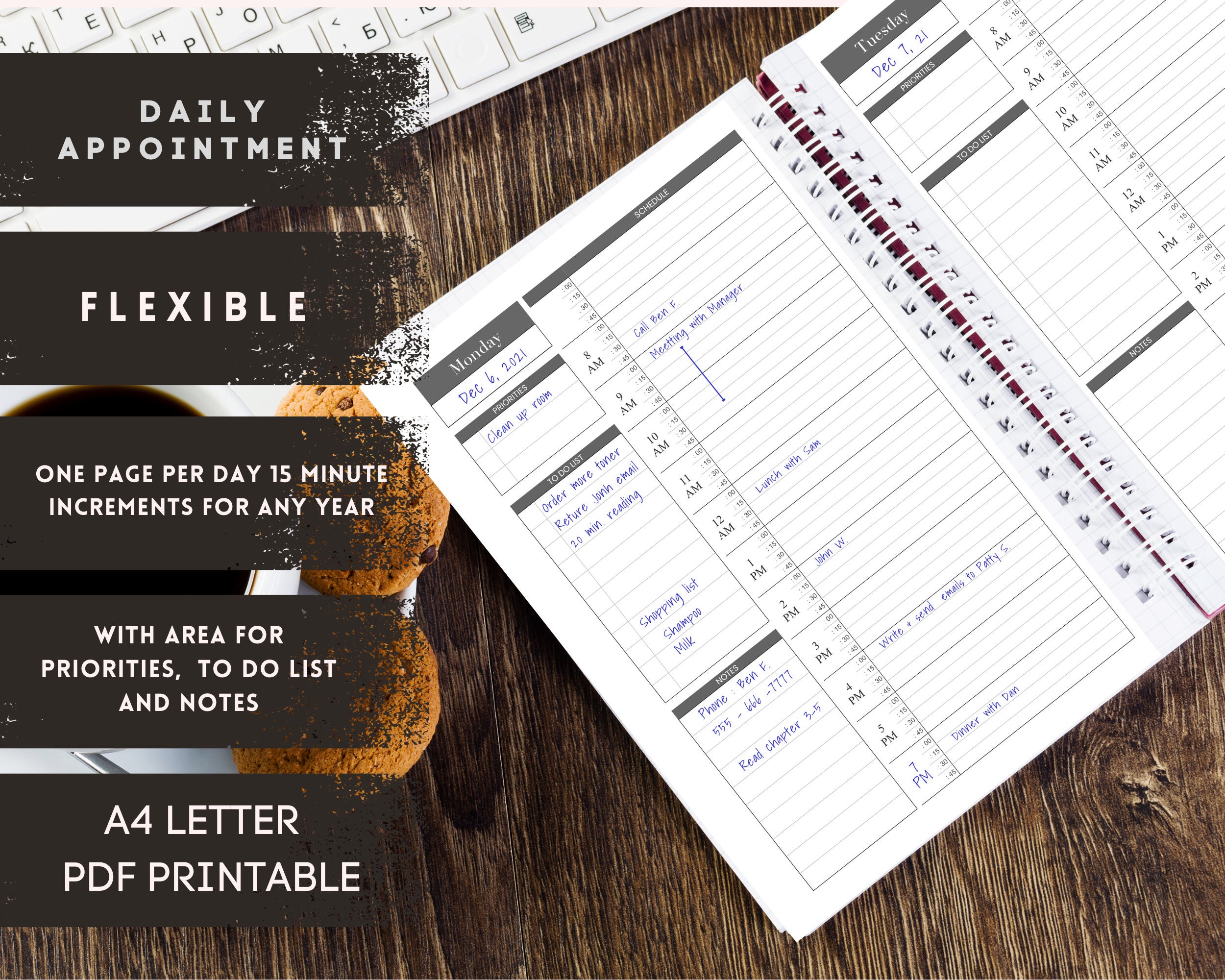 Daily Appointments Template Printable, Appointment Sheet Undated Daily ...
