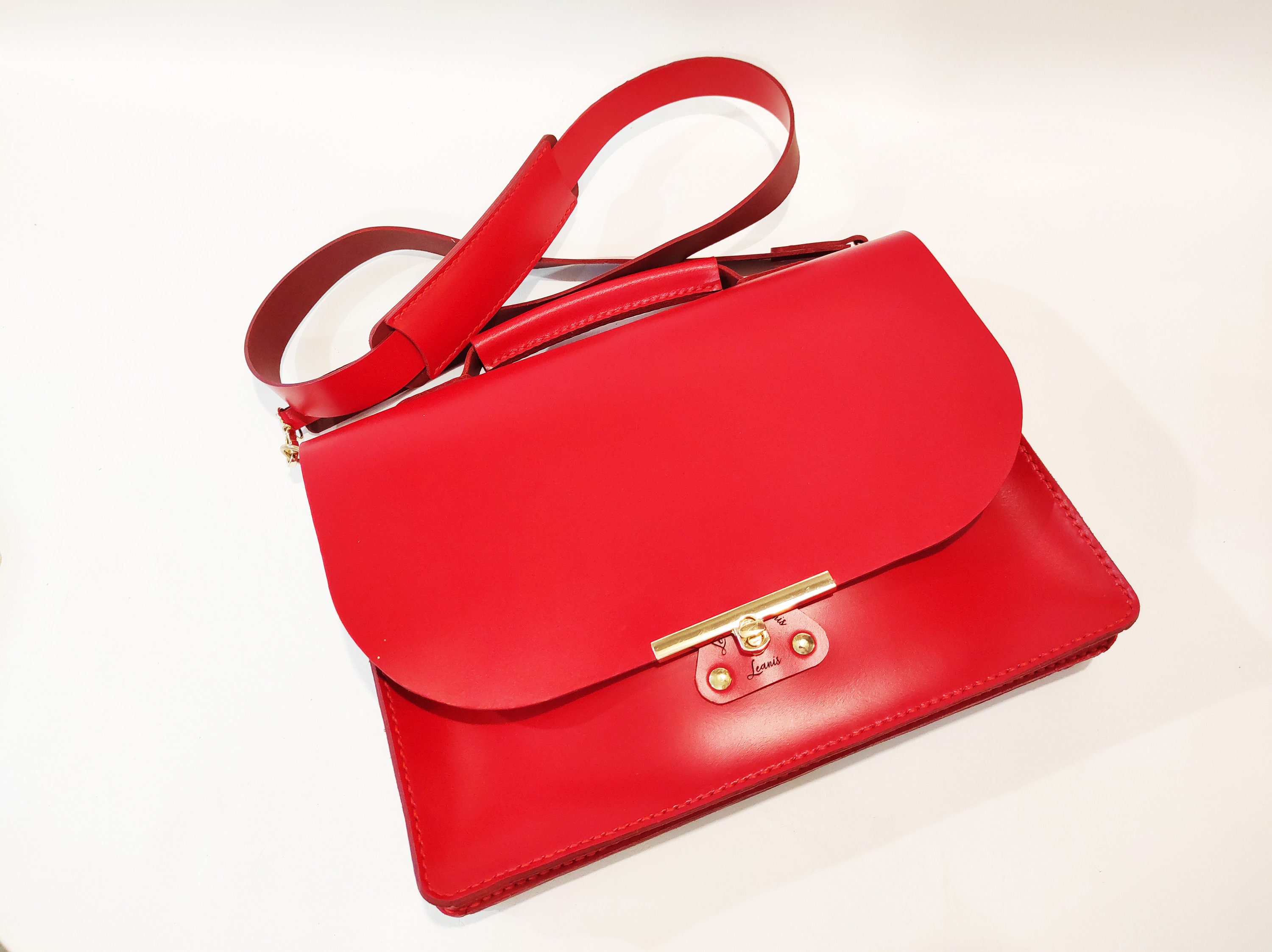 Red Leather Messenger Bag, Woman's Handbag, Leather Crossbody Bag for ...