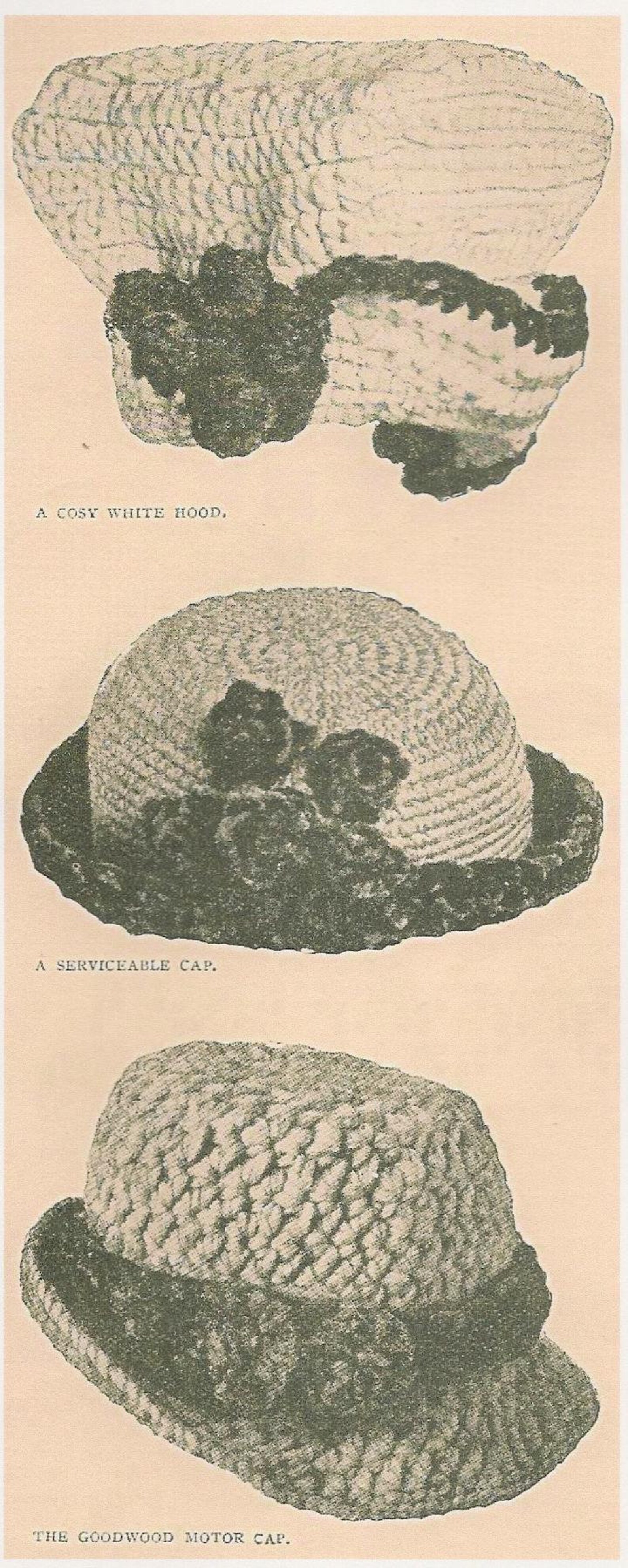 THREE Motoring Caps Goodwood Crochet Patterns 1912 - Etsy