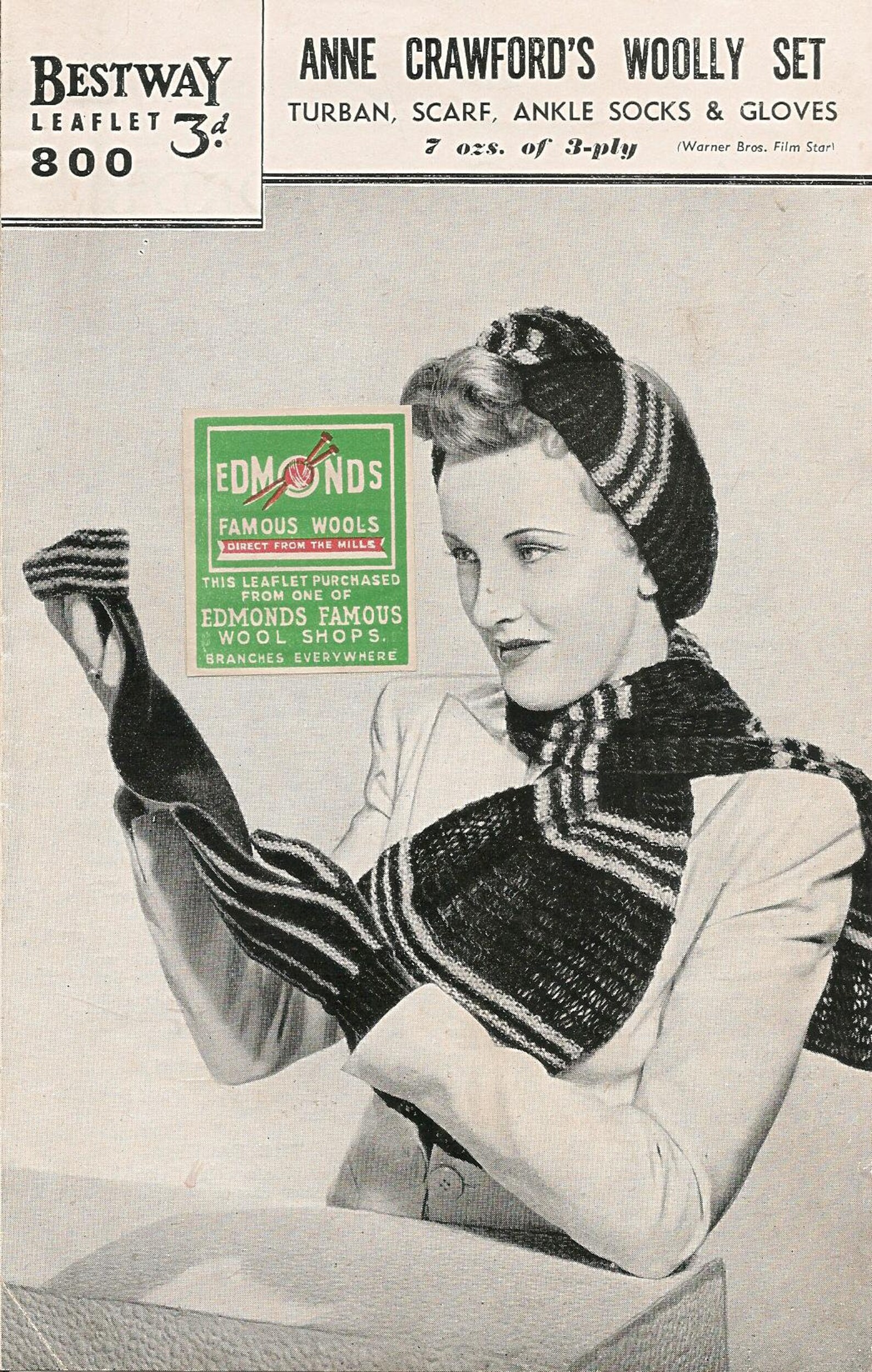 ANNE CRAWFORD Turban Scarf Ankle Socks and Gloves Knitting Pattern - Etsy