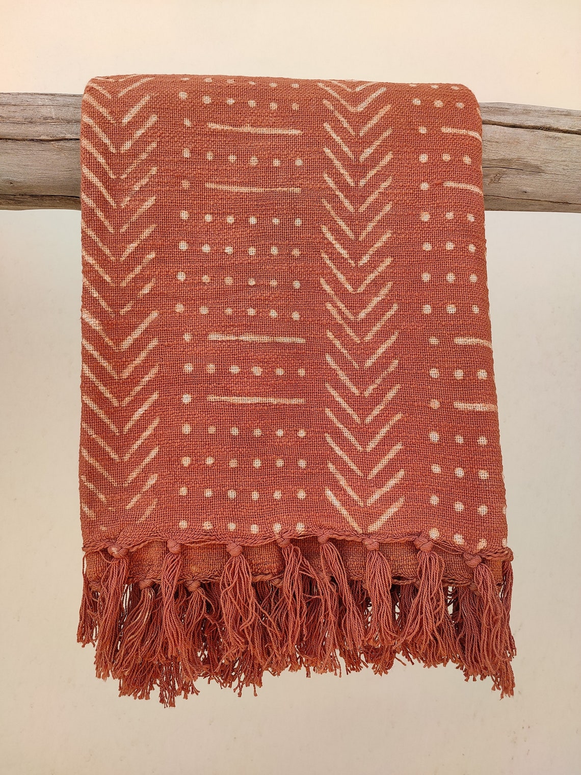 Rust Mudcloth Cotton Woven Throw Blanket With Tassels - Etsy