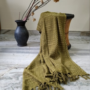 Olive Green Throw Blanket for Sofas Beach Throws Boho Cotton Fringed ...