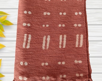 Rust Mudcloth Cotton Woven Throw Blanket With Tassels | Etsy