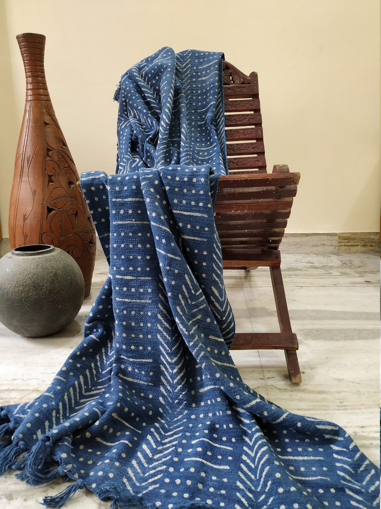 Indigo Throw Mud Cloth Throw Blanket Fringed Throw Turkish - Etsy France