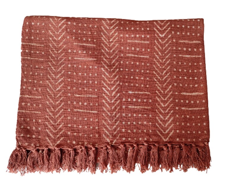 Rust Mudcloth Cotton Woven Throw Blanket With Tassels - Etsy