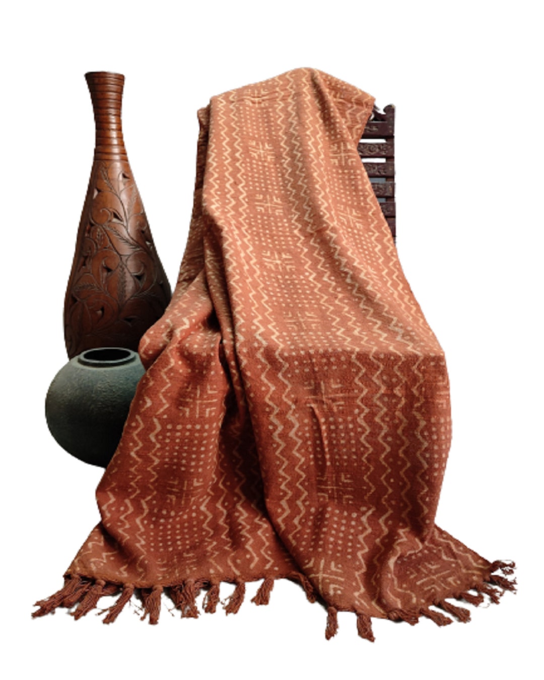 Rust Throw, Brick Coloured Bedspread, Couch Sofa Coverlet, Hand Loomed ...