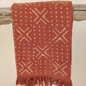 Rust Mudcloth, Cotton Woven Throw Blanket With Tassels, Bohemian Throw ...