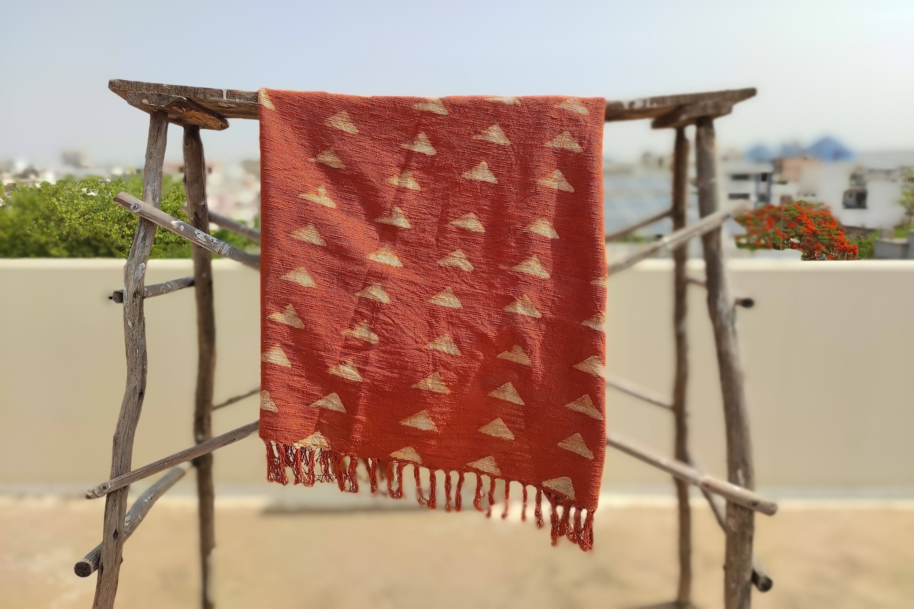 Rust Mudcloth Cotton Woven Throw Blanket with Tassels | Etsy