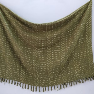 Olive Green Throw Blanket for Sofas Beach Throws Boho Cotton Fringed ...