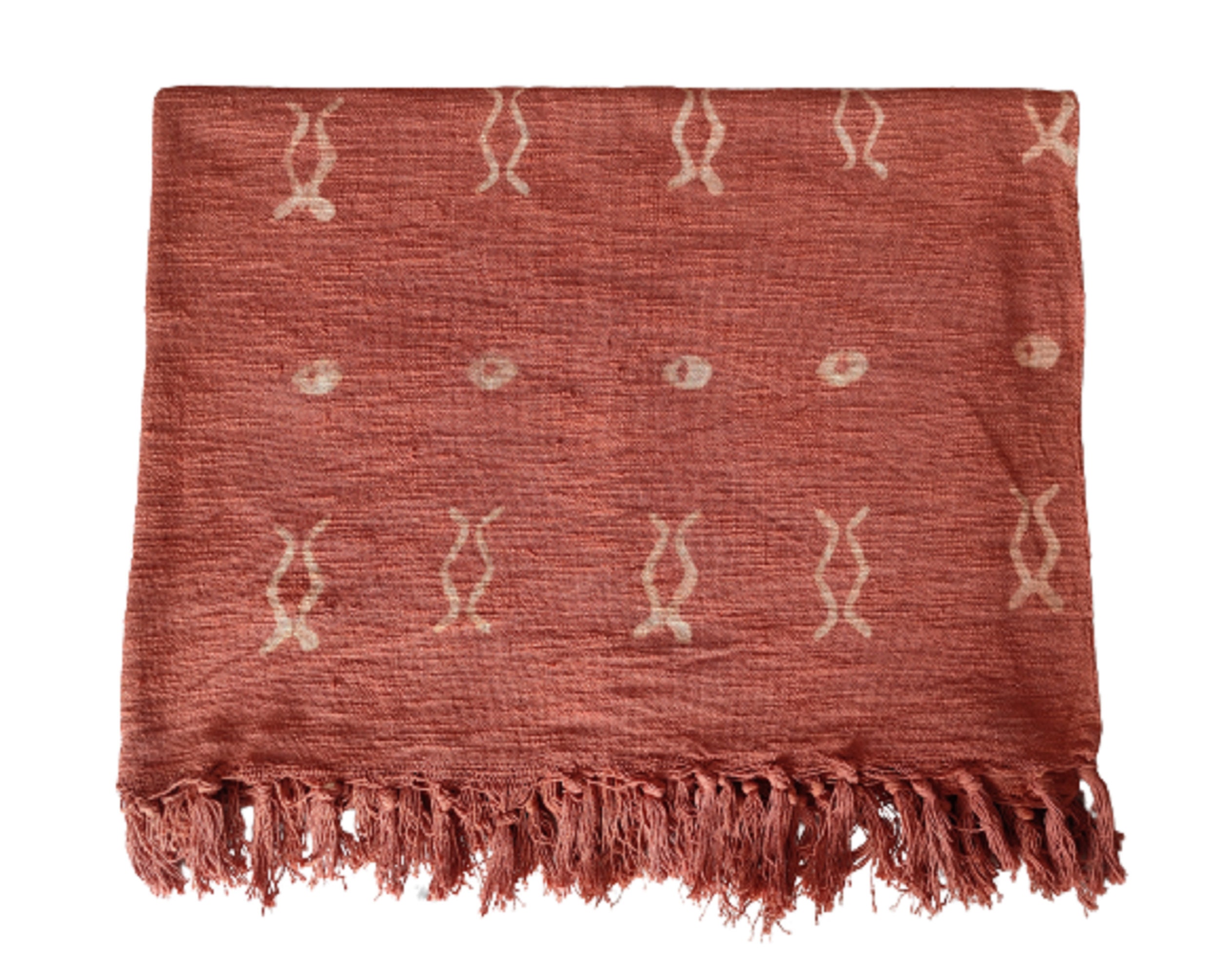 Rust Mudcloth, Cotton Woven Throw Blanket With Tassels, Bohemian Throw ...