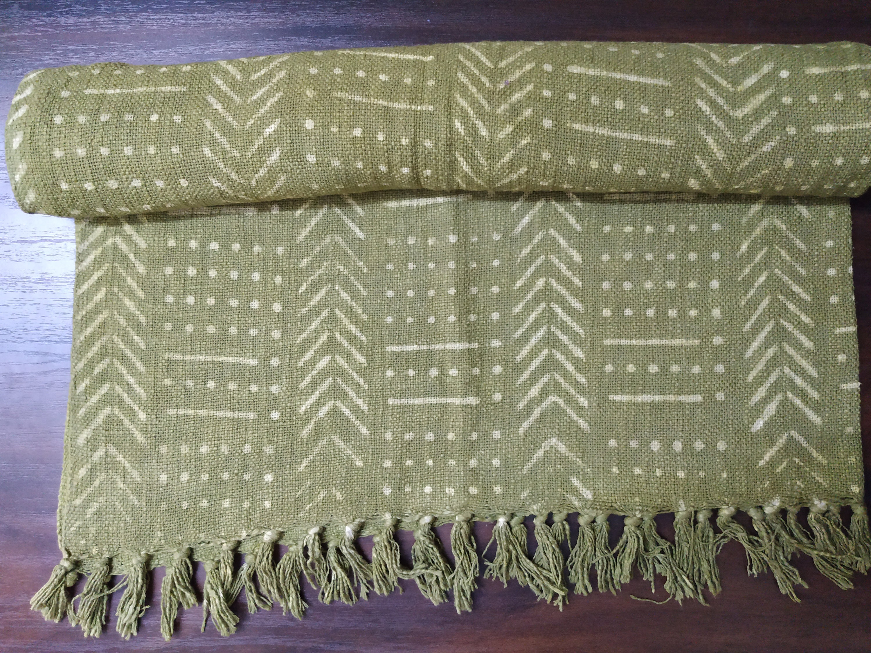 Olive Green Throw Blanket for Sofas Beach Throws Boho Cotton Fringed ...