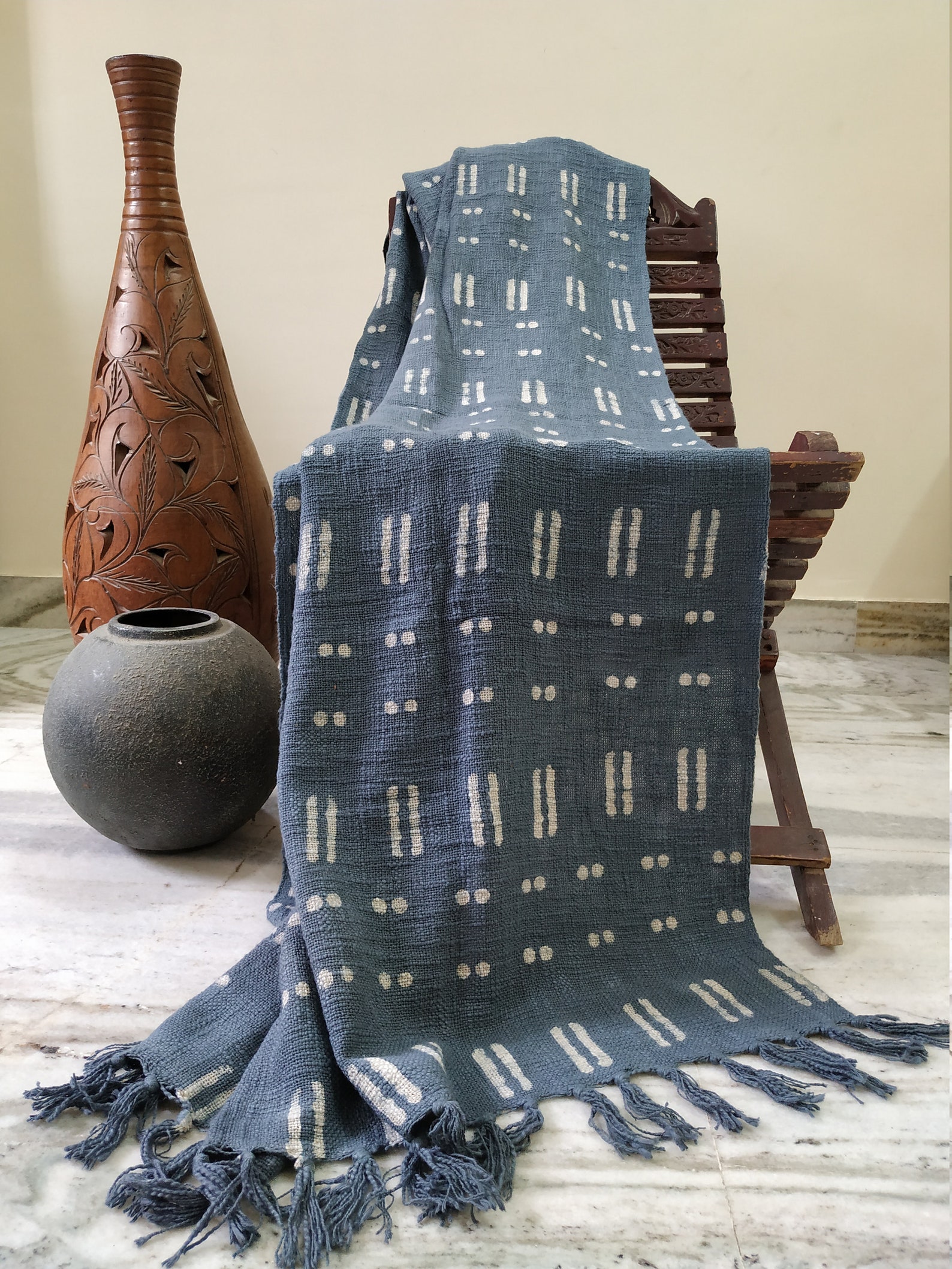 Boho Tribal Mudcloth Gray Throw Hand Loomed Sofa Covers Beach Blanket ...