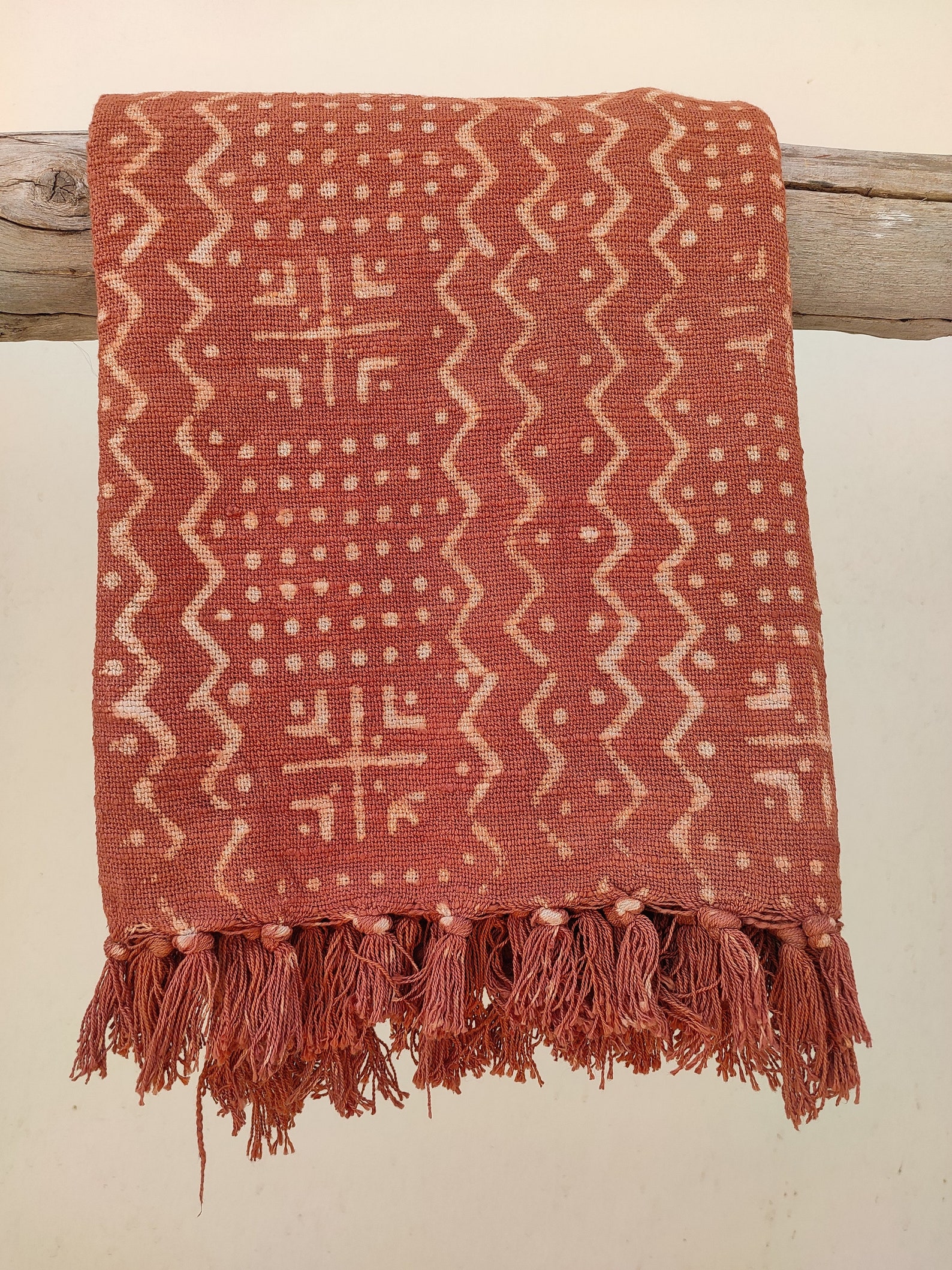 Rust Mudcloth, Cotton Woven Throw Blanket With Tassels, Bohemian Throw ...