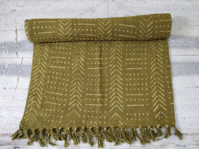 Olive Green Throw Blanket for Sofas Beach Throws Boho Cotton Fringed ...