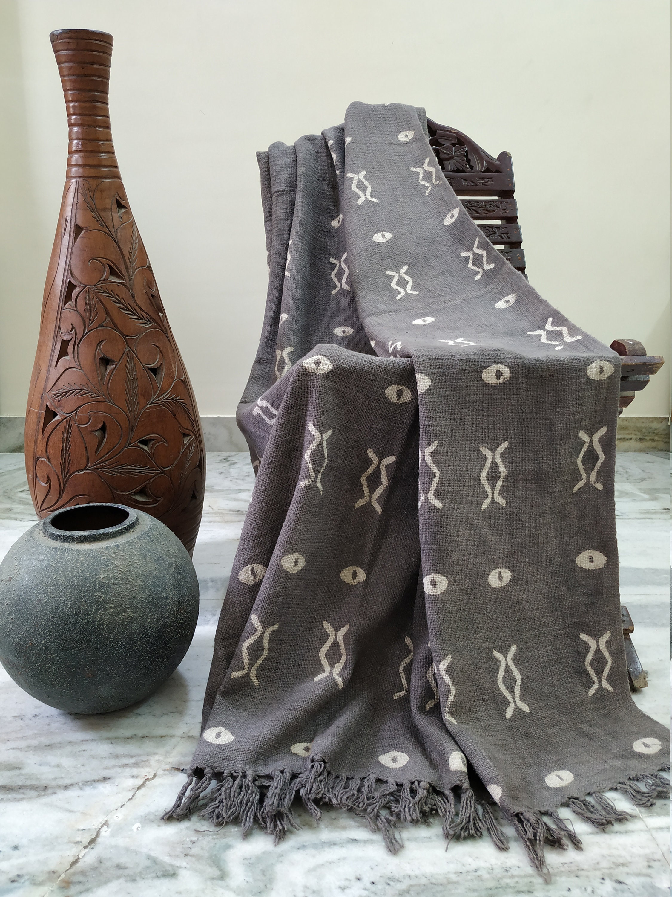 Dark Gray Throw Blanket for Sofas Beach Throws Boho Cotton - Etsy