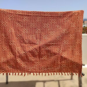 Rust Mudcloth, Cotton Woven Throw Blanket With Tassels, Bohemian Throw ...